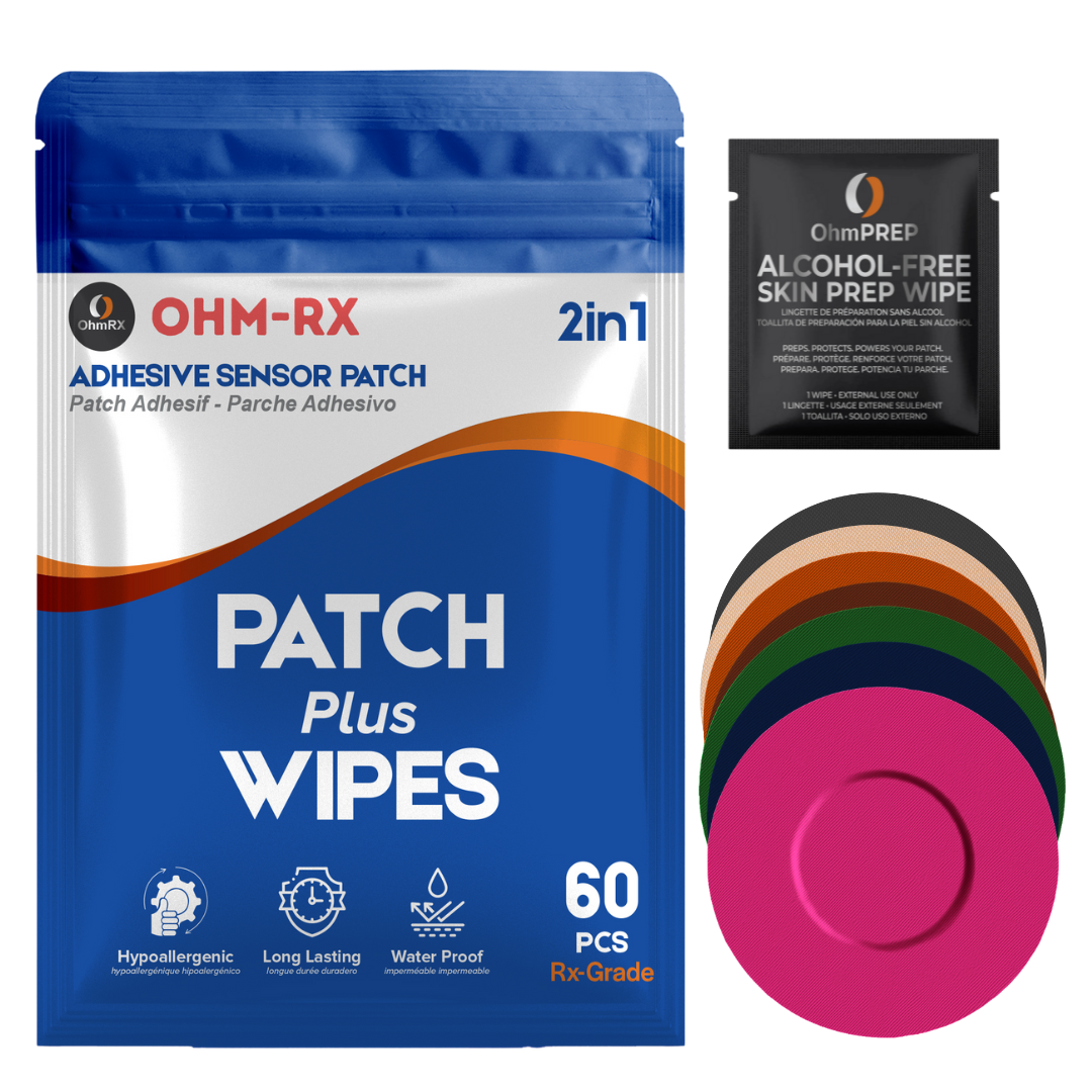 OhmRx Libre 2 Patch + OHM PREP Wipe – Waterproof, Pre‑Cut Adhesive Com